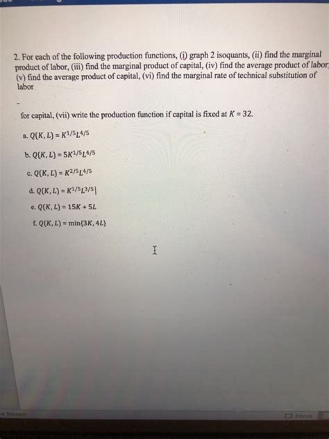 solved 2 for each of the following production functions