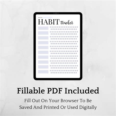31 Day Habit Tracker Monthly Tracker Printable And Fillable Pdf Us