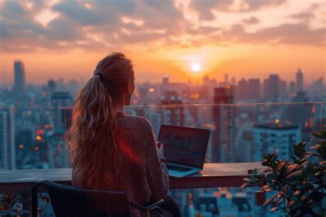 Watching The Sunset While Coding Premium Ai Generated Image