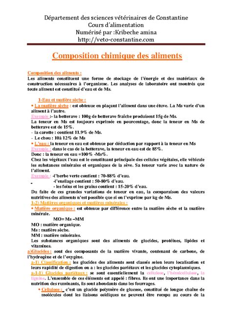 19 Composition Chimique Des Aliments Cours Dalimentation Numérisé