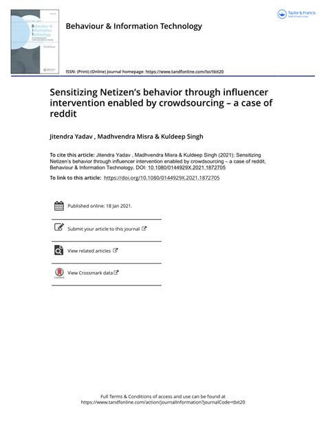 Pdf Sensitizing Netizens Behavior Through Influencer Intervention Enabled By Crowdsourcing