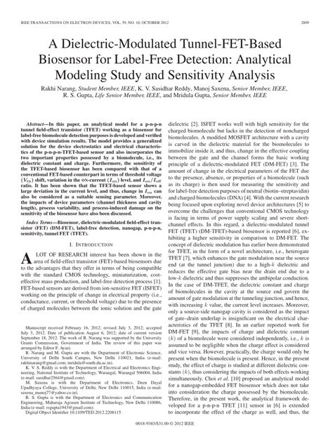 Pdf A Dielectric Modulated Tunnel Fet Based Biosensor For Label Free Detection Analytical