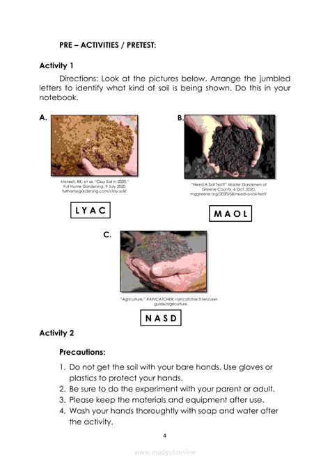 TYPES AND CHARACTERISTICS OF SOIL For Science Grade 4 Quarter 4 Week 1 Grade 4 Modules