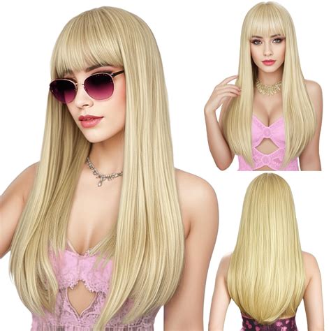 Entranced Styles Blonde Wig With Bangs Long Straight Wigs For Women