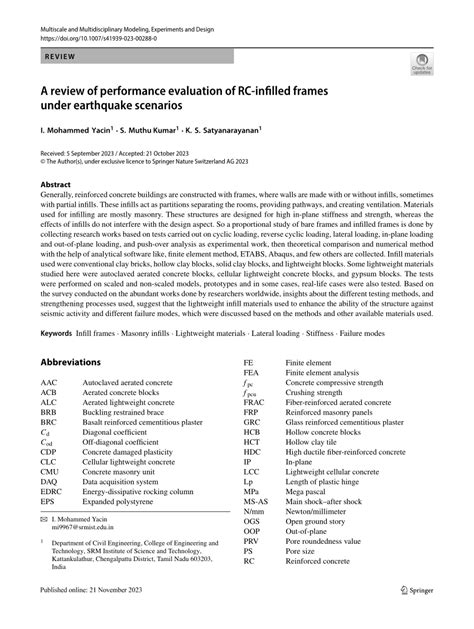 Pdf A Review Of Performance Evaluation Of Rc Infilled Frames Under Earthquake Scenarios