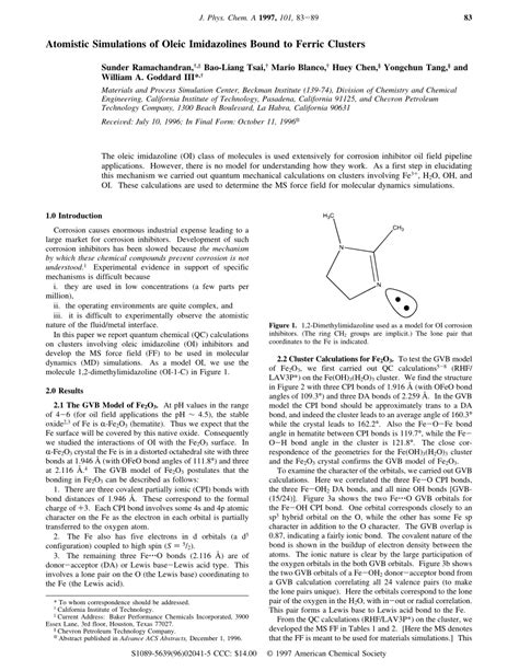 Pdf Atomistic Simulations Of Oleic Imidazolines Bound To Ferric Clusters
