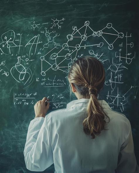 Woman Solving Math Problems On Chalkboard Premium Ai Generated Image