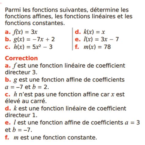 30301e01 Corrigé Déterminer Fonction Linéaire Ou Affine