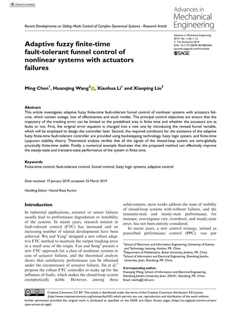 Pdf Adaptive Fuzzy Finite Time Fault Tolerant Funnel Control Of Nonlinear Systems With