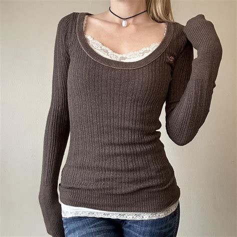 Y2k Late 2000s Brown Preppy Hollister Knit Scoop Depop