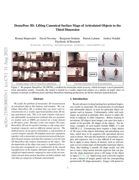 Densepose 3d Lifting Canonical Surface Maps Of Articulated Objects To The Third Dimension Deepai