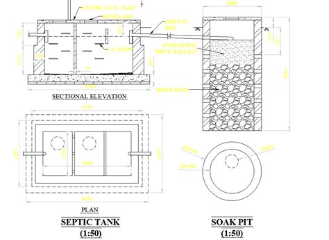 Septic Tank Plan Dwg File Find Here Septic Tank Layout Plan Soak Pit And Sectional Elevation