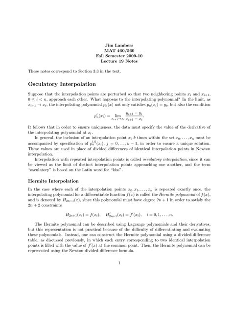 notes on osculatory and hermite interpolation mat 460 docsity