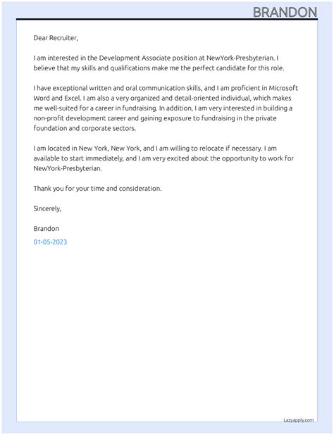 Cover Letter For Development Associate Lazyapply