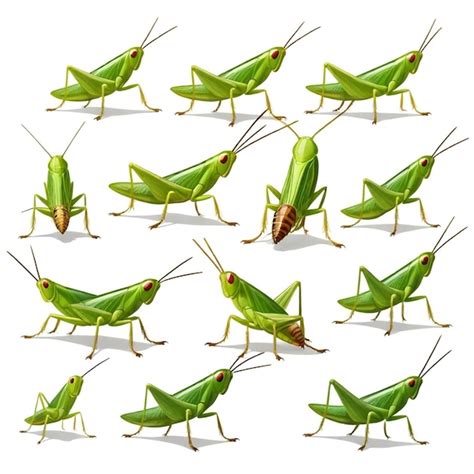 A Green Grasshopper Is Surrounded By A Group Of Green Bugs Premium Ai