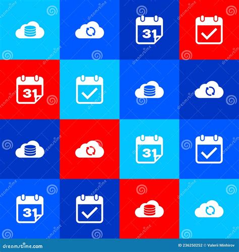 set cloud database sync refresh calendar and with check mark icon vector stock vector
