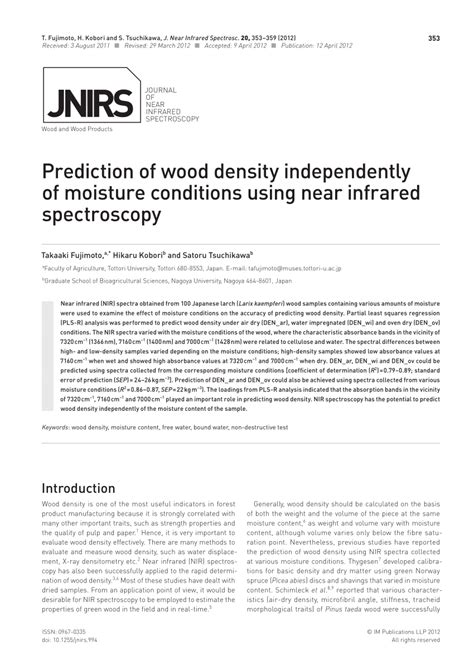 Pdf Prediction Of Wood Density Independently Of Moisture Conditions Using Near Infrared