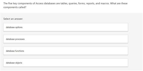 Solved The Five Key Components Of Access Databases Are