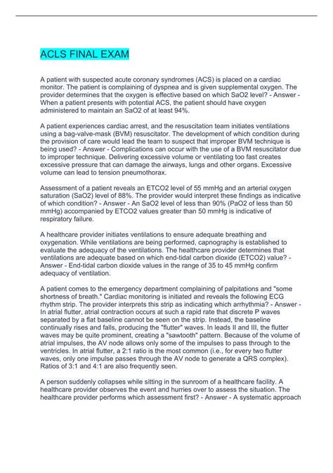 Acls Final Exam Questions And Answers 2022 2023 Cma Practice Test 3 Questions And Answers 2022