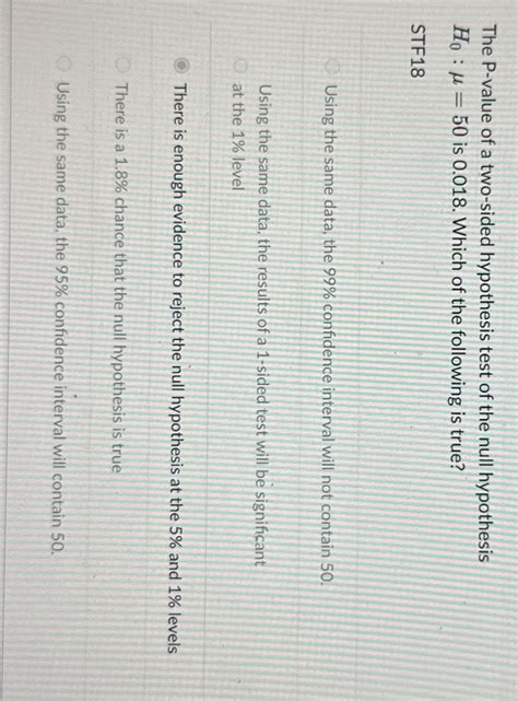 Solved The P Value Of A Two Sided Hypothesis Test Of The