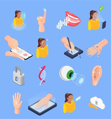 Free Vector Isometric Set Of Icons With Various Ways Of Biometric Recognition Using Face Voice