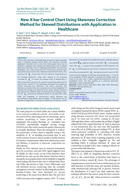 Pdf New Xbar Control Chart Using Skewness Correction Method 2020