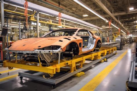 Premium Ai Image Suspended Car Chassis Moving Along Assembly Line