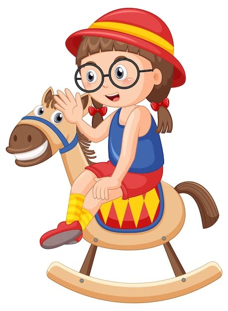 Ragazza Che Cavalca Un Cavallo A Dondolo Vettore Gratis