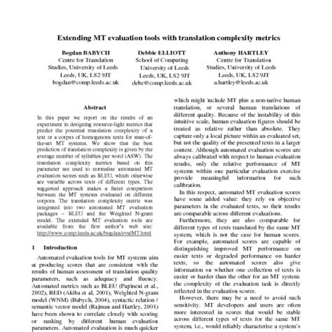 Extending Mt Evaluation Tools With Translation Complexity Metrics Acl Anthology