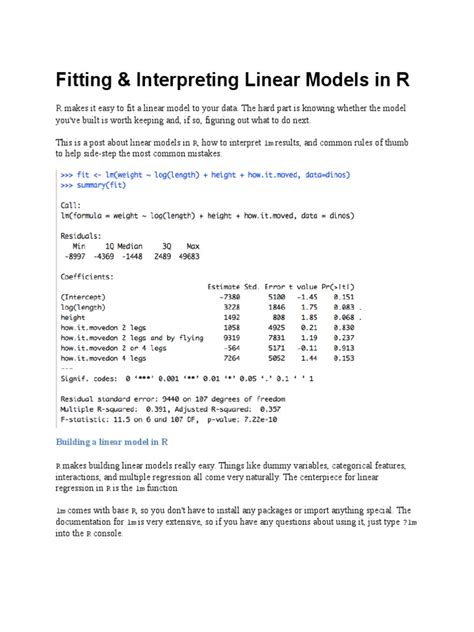Fitting And Interpreting Linear Models In Rinear Models In R Pdf Errors And Residuals
