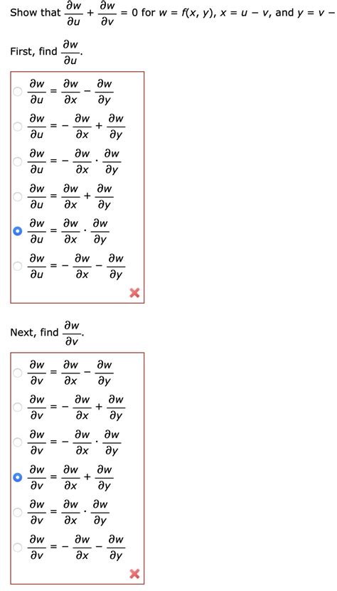 Solved Show That ∂u∂w∂v∂w0 For Wfxyxu−v And Yv−