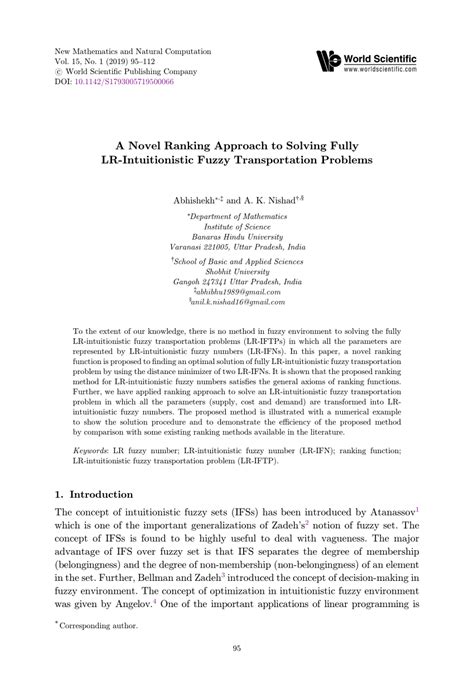 Pdf A Novel Ranking Approach To Solving Fully Lr Intuitionistic Fuzzy Transportation Problems