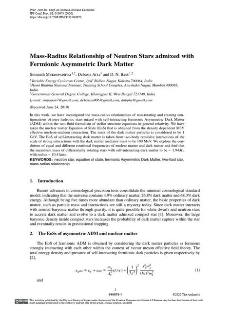 Mass Radius Relationship Of Neutron Stars Admixed Pdf Matter Elementary Particle
