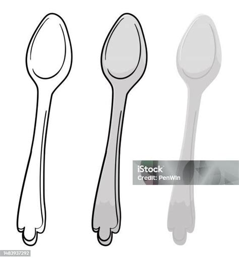 색칠과 만화 버전에 대한 윤곽선에 숟가락 세트 벡터 그림 숟가락에 대한 스톡 벡터 아트 및 기타 이미지 숟가락 아이스크림 0명 Istock