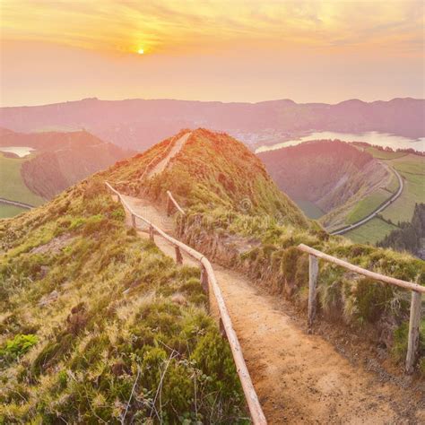 Mountain Landscape With Hiking Trail And View Of Beautiful Lakes Ponta