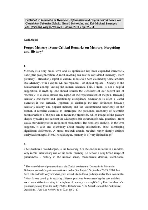 Pdf Forget Memory Some Critical Remarks On Memory Forgetting And