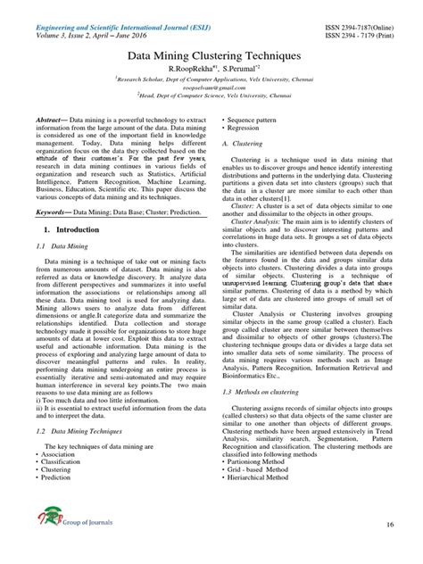 Data Mining Clustering Techniques Pdf Cluster Analysis Data Mining