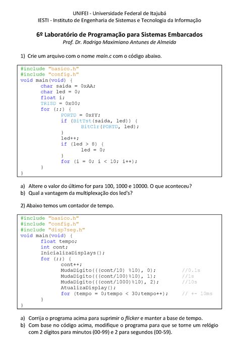 Lab06 Laboratório E Listas De Programação Embarcada Unifei