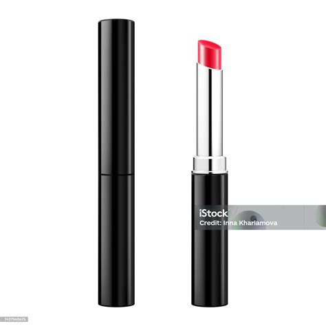 빨간 립스틱 튜브 템플릿 장식 여성 화장품에 대한 현실적인 모형 3d 현실적인 포장 뚜껑으로 열고 닫습니다 흰색 배경에 격리된 벡터 그림 0명에 대한 스톡 벡터 아트 및
