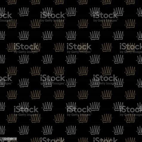 크라운 원활한 패턴 손으로 그린 로얄 낙서 배경 벡터 일러스트 고풍스런에 대한 스톡 벡터 아트 및 기타 이미지 고풍스런