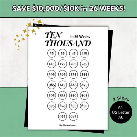 10 000 10k In 26 Weeks Savings Challenge Printable Save 10 000 In 6