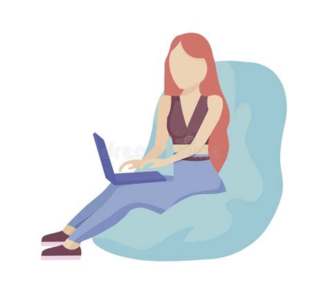Young Woman With Laptop Computer Stock Vector Illustration Of