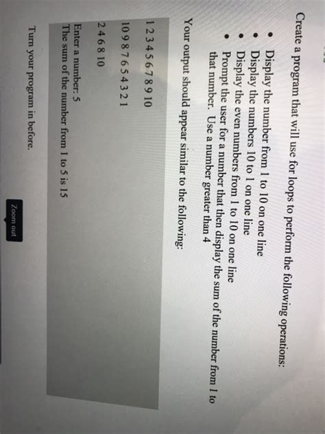 Solved Create A Program That Will Use For Loops To Perform Chegg Com