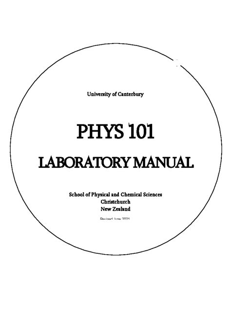 PHYS101 Lab Manual 2021 S2 Babe Of Physical And Chemical Sciences Christchurch New Zealand