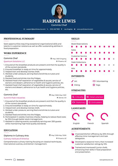 Commis Chef Resume Samples Templates For
