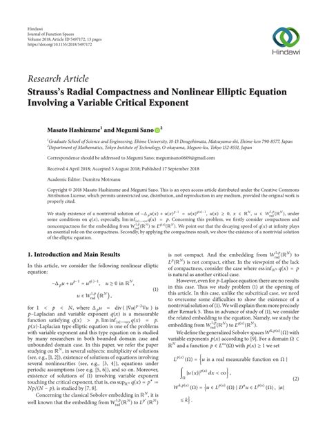 Pdf Strausss Radial Compactness And Nonlinear Elliptic Equation Involving A Variable Critical