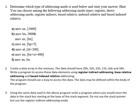 Solved 1 Determine Which Type Of Addressing Mode Is Used