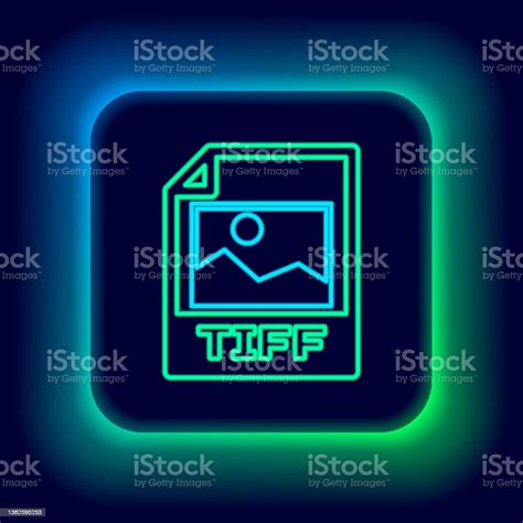 빛나는 네온 라인 Tiff 파일 문서 검은색 배경에서 격리된 티프 버튼 아이콘을 다운로드합니다 Tiff 파일 기호입니다 다채로운