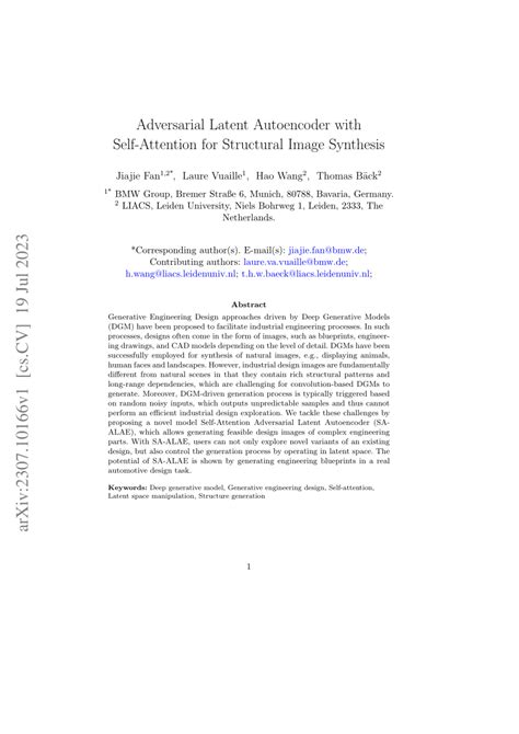 Pdf Adversarial Latent Autoencoder With Self Attention For Structural Image Synthesis