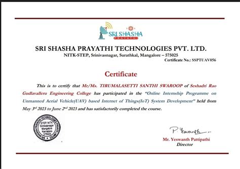 Santhi Swaroop Tirumalasetti On Linkedin Uav Iot Internshipcompletion Techinnovation